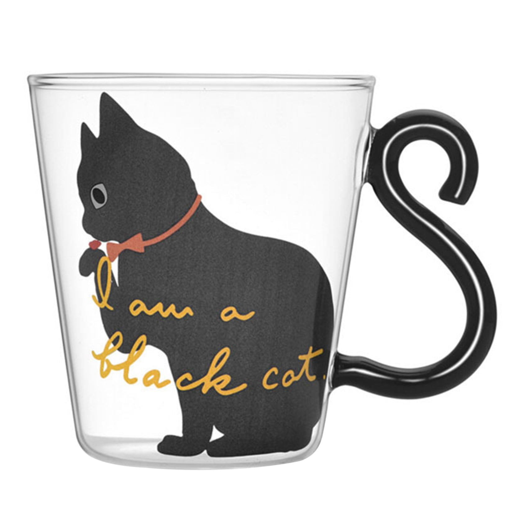 Cute Kitty Glass Water Cup Cat Tail Handle Mug Milk Tea Coffee Fruit ...