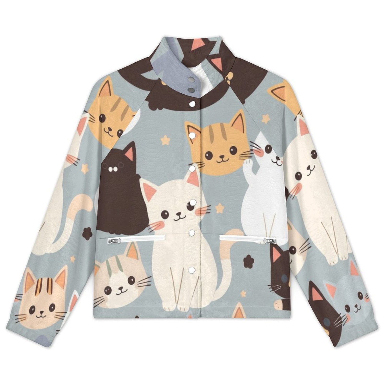 Cute Kitty Pattern Design Warm Plush Jacket Women Autumn Winter Long ...
