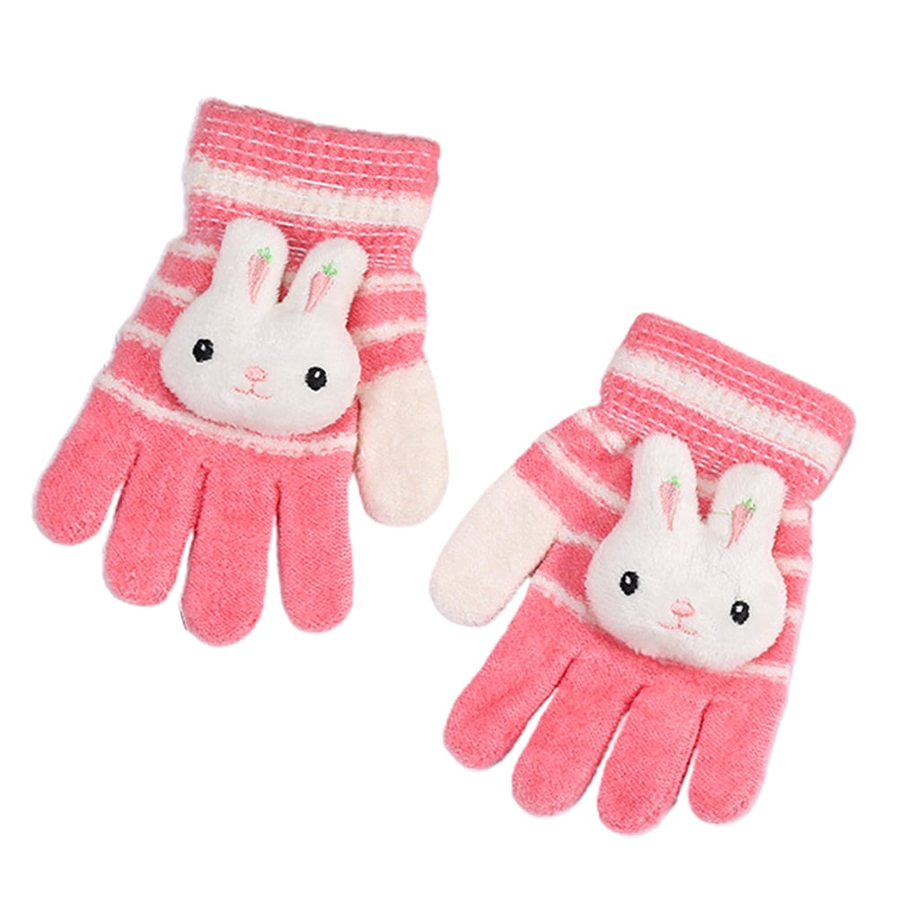 Cute Knitted Gloves Soft Full Finger Striped Glove Cartoon Mittens ...