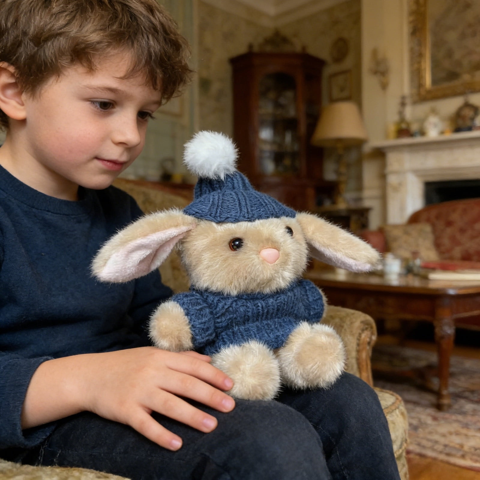 Cute Knitted Hat Bunny Plush Toy Soft Huggable Stuffed Rabbit for ...