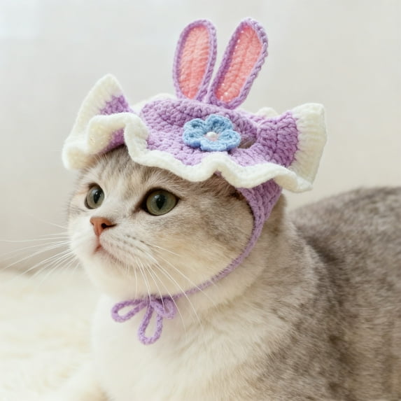 Cute Knitted Rabbit Hat – Animal Pet Hats for Bunny Guinea Pig Cat ...