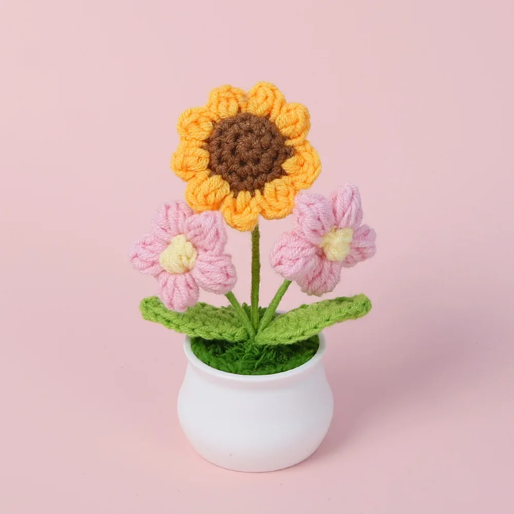 Cute Knitted SunFlower Pots Crochet Flower Creative Artificial Flowers ...
