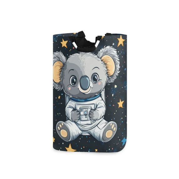 Cute Koala Astronaut Stars Laundry Basket with Handles Foldable Laundry Hamper Freestanding ...