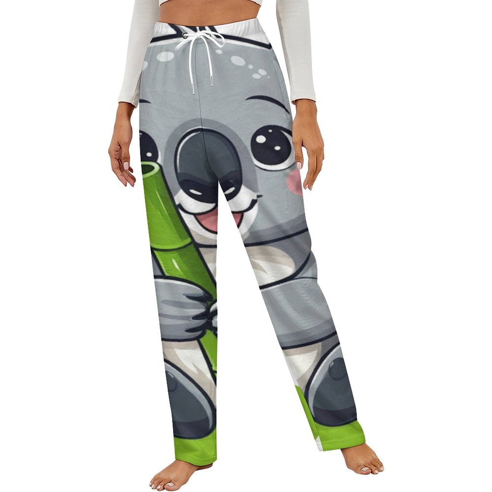 Cute Koala Bamboo Snack Winter Female Pants Flannel High Waist Women ...
