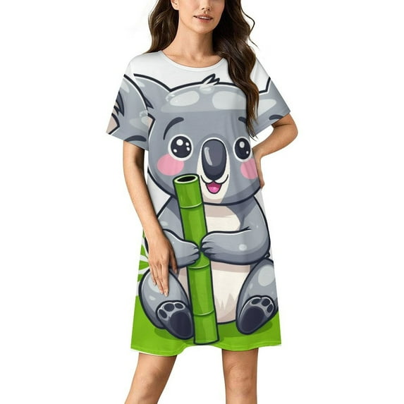 Cute Koala Bamboo Snack Women Nightgown Sleepwear Short Sleeves For ...