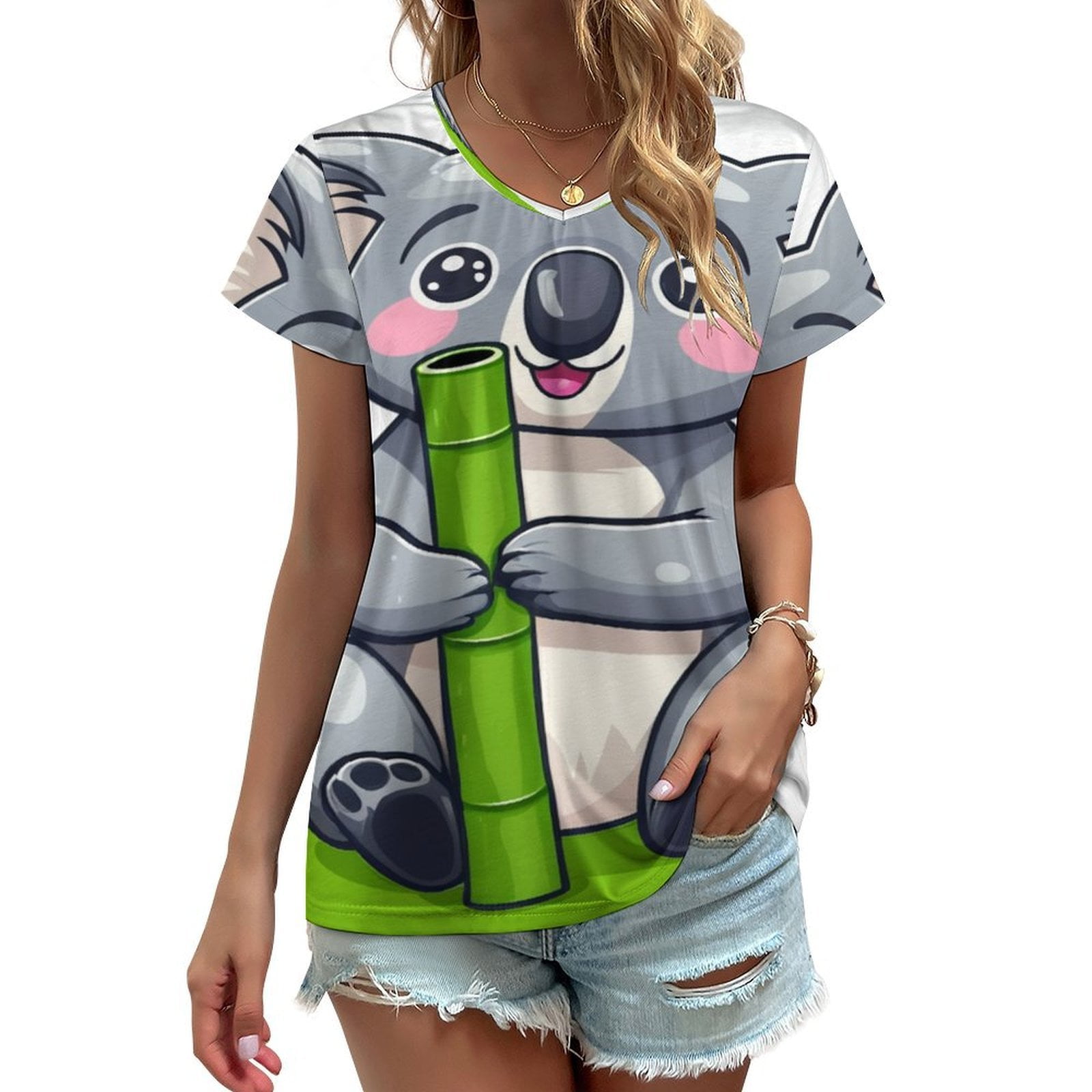 Cute Koala Bamboo Snack Women's Blouse Short Sleeve Women's Top T-Shirt ...