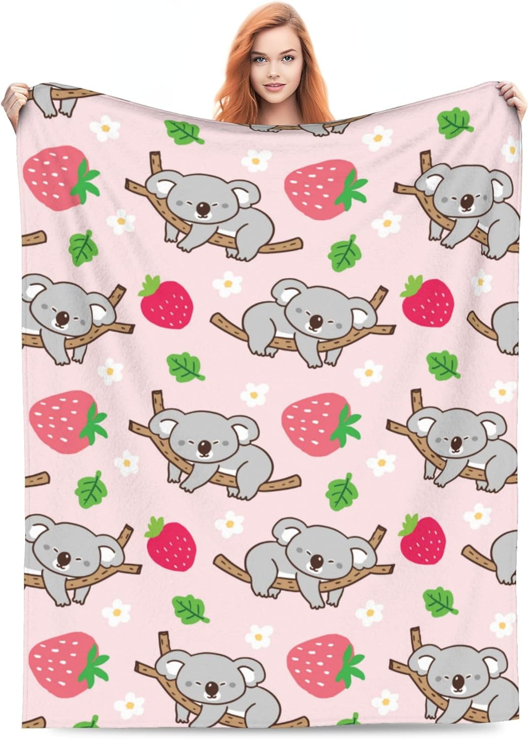 Cute Koala Blanket Pink Cartoon Koalas Bear Fruits Animal Strawberry ...