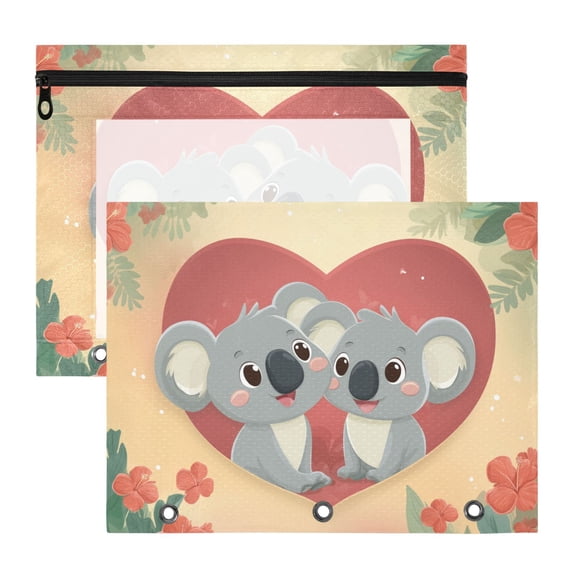 Cute Koala Couple Jungle Valentine 3-Ring Binder Pocket with Zipper ...