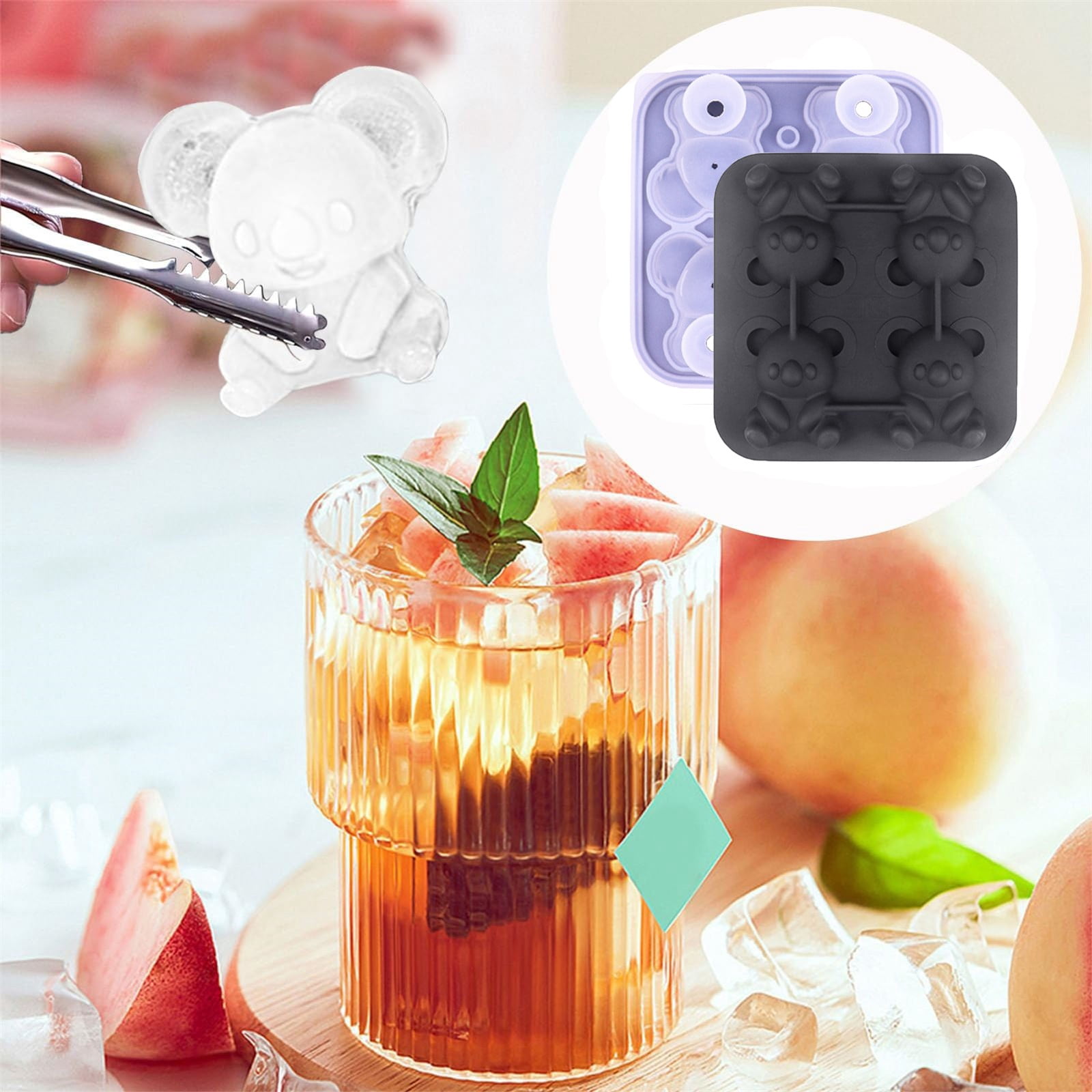 Cute Koala Ice Cube Mold,Silicone Tray with Lid for Iced Coffee and ...