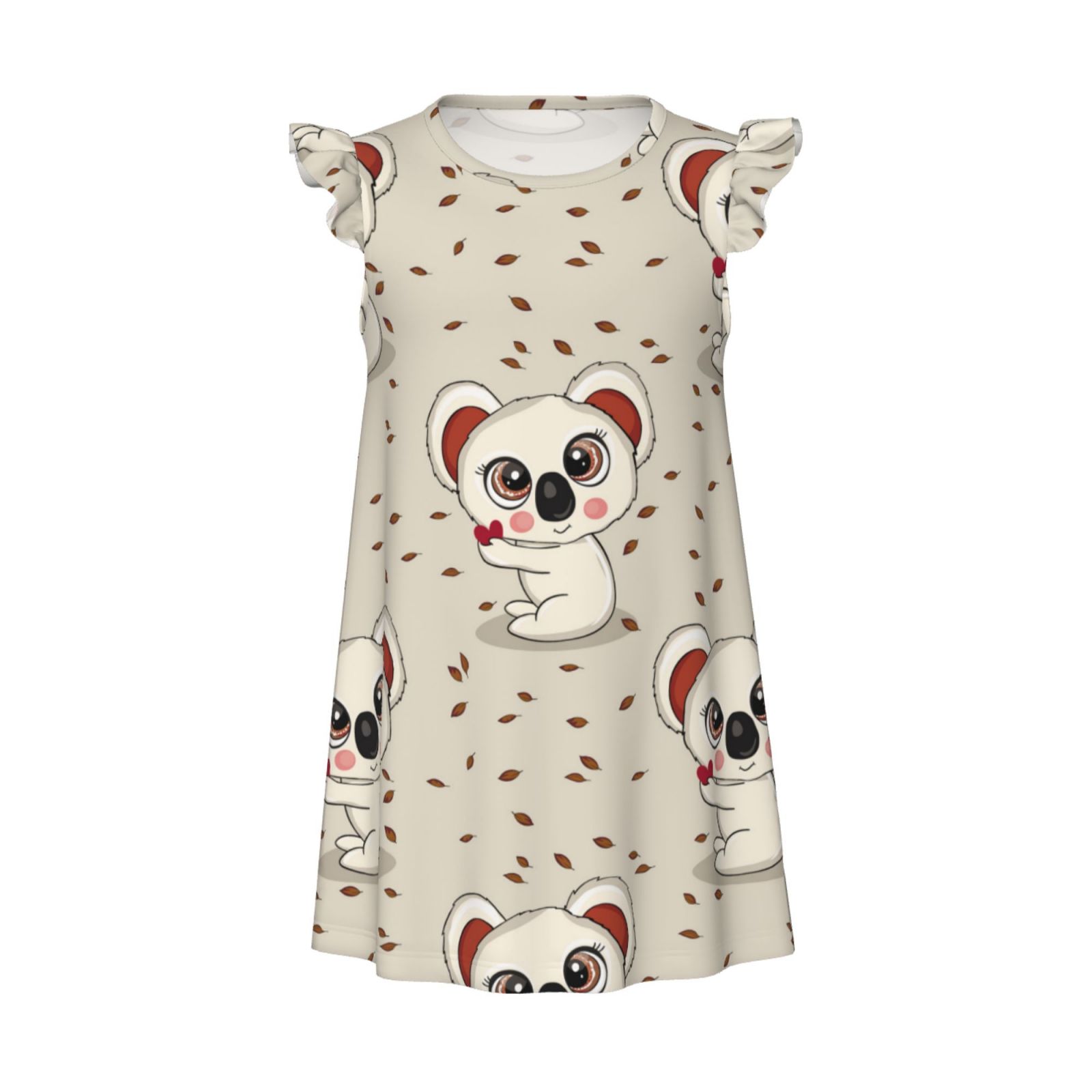 Cute Koala Off White Girls Nightgowns, Flutter Sleeve Pajamas ...