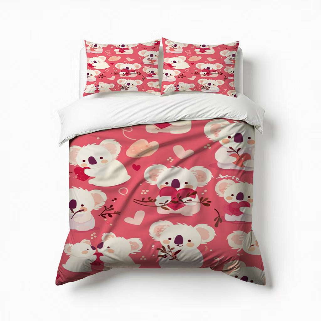 Cute Koala Pattern Bedding Set 3 Pcs Soft Microfiber Quilt Cover For ...