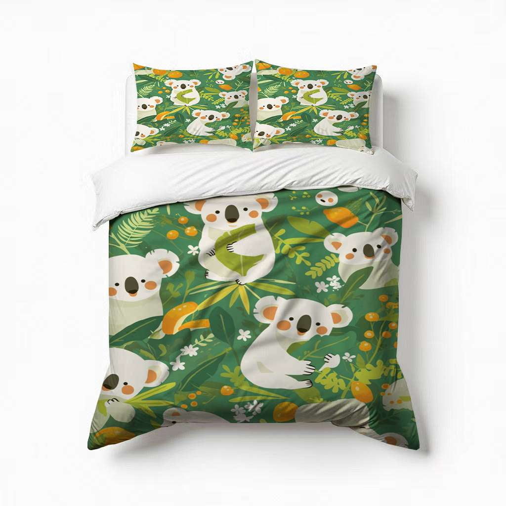 Cute Koala Pattern Bedding Set 3 Pcs Soft Microfiber Quilt Cover For ...