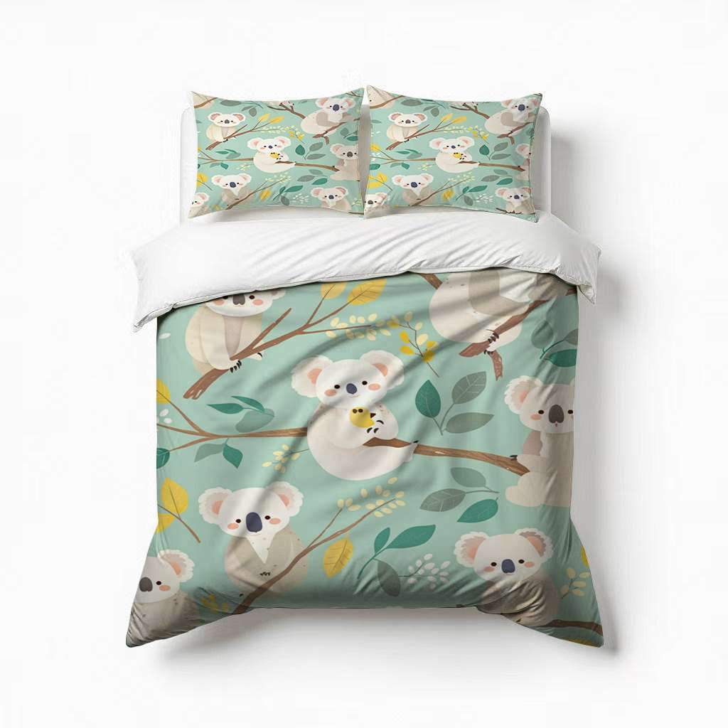 Cute Koala Pattern Bedding Set 3 Pcs Soft Microfiber Quilt Cover For ...