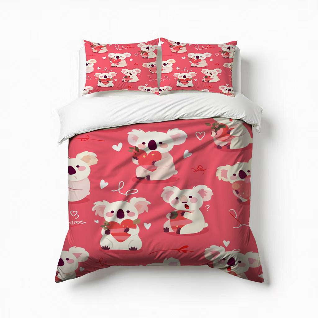 Cute Koala Pattern Bedding Set 3 Pcs Soft Microfiber Quilt Cover For ...