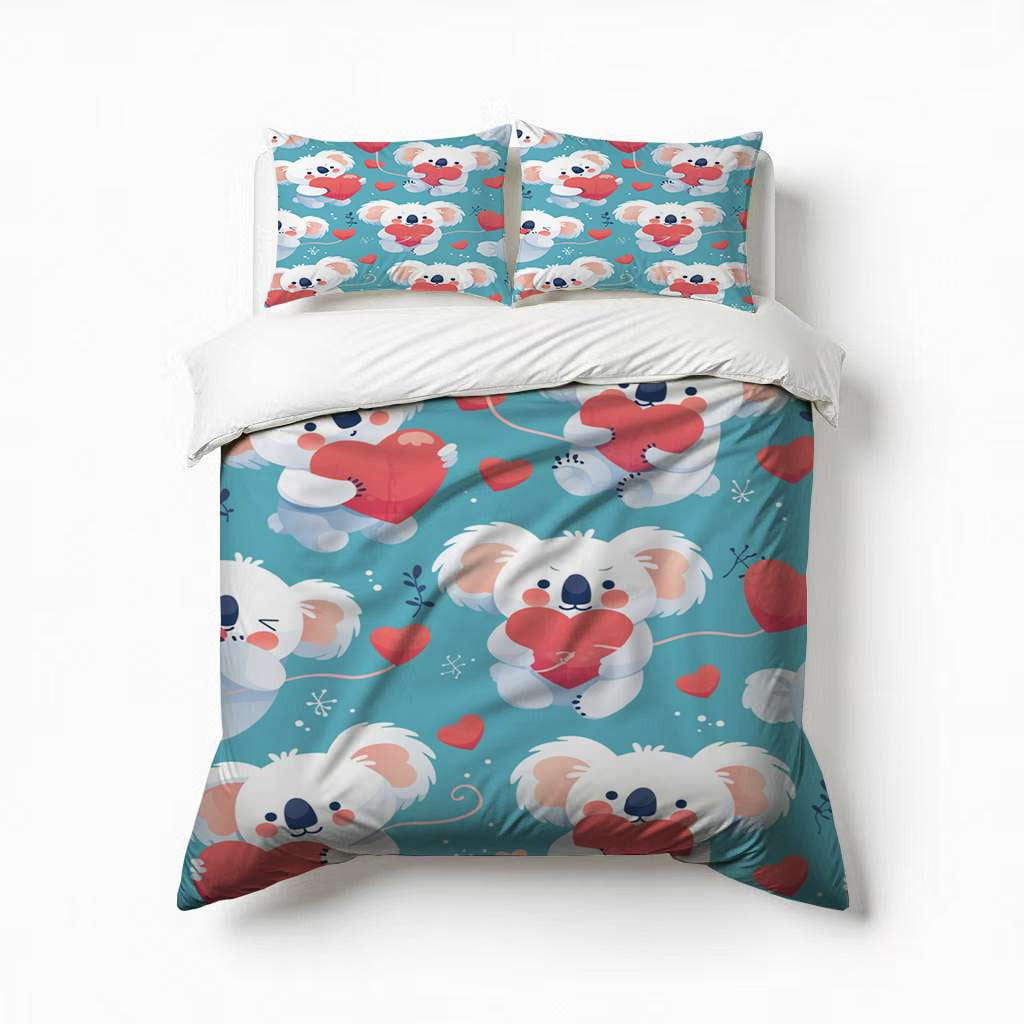 Cute Koala Pattern Bedding Set 3 Pcs Soft Microfiber Quilt Cover For ...