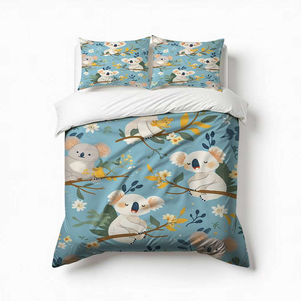 Cute Koala Pattern Bedding Set 3 Pcs Soft Microfiber Quilt Cover For ...