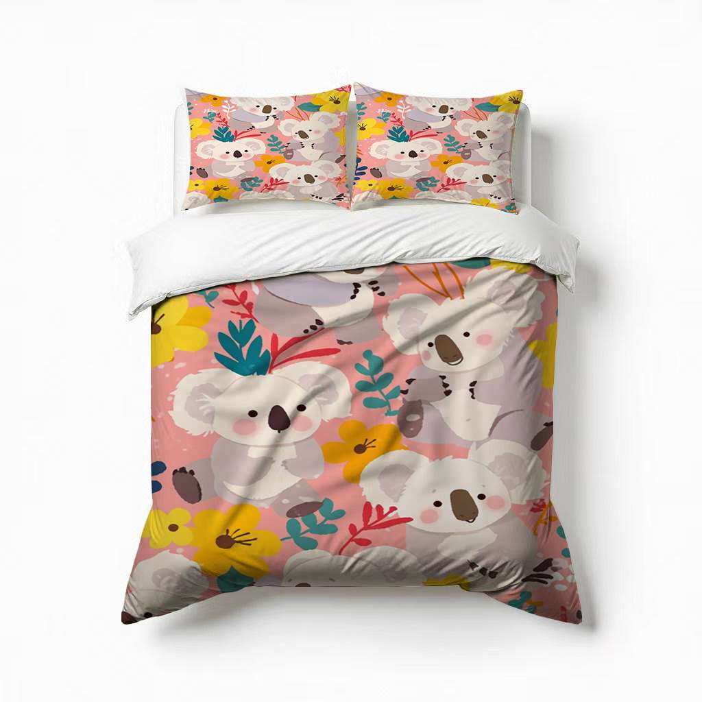 Cute Koala Pattern Bedding Set 3 Pcs Soft Microfiber Quilt Cover For ...