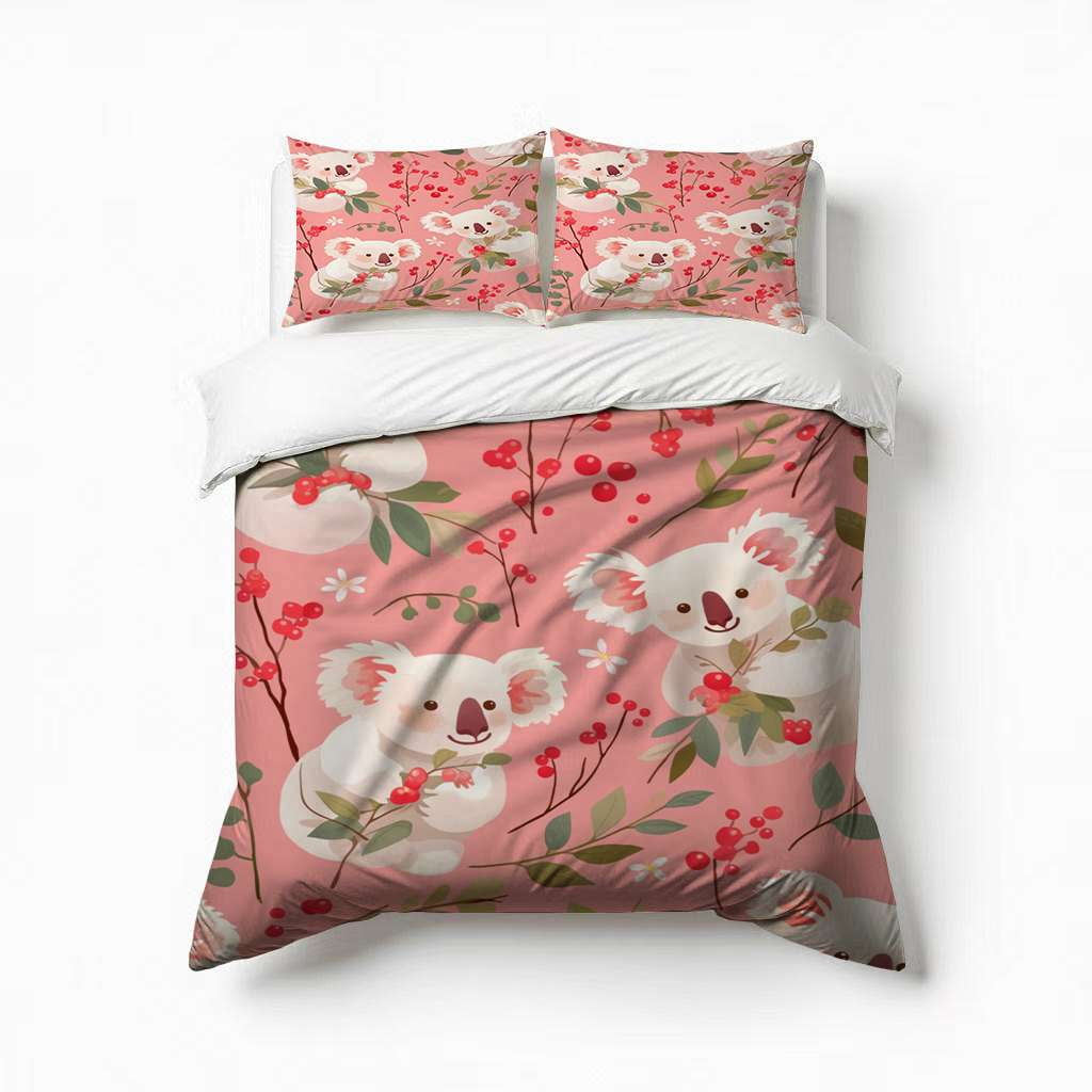 Cute Koala Pattern Bedding Set 3 Pcs Soft Microfiber Quilt Cover For ...
