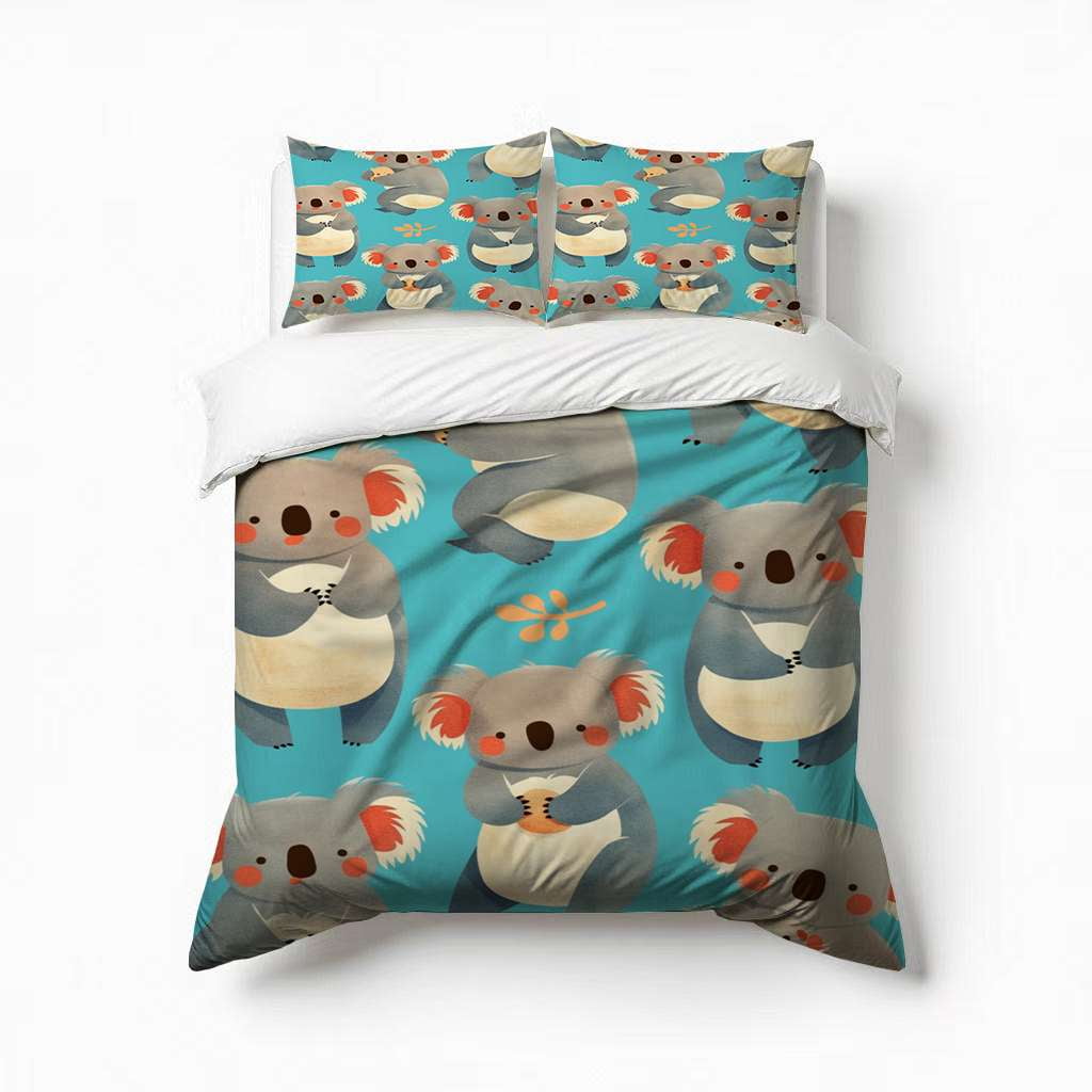 Cute Koala Pattern Bedding Set 3 Pcs Soft Microfiber Quilt Cover For ...