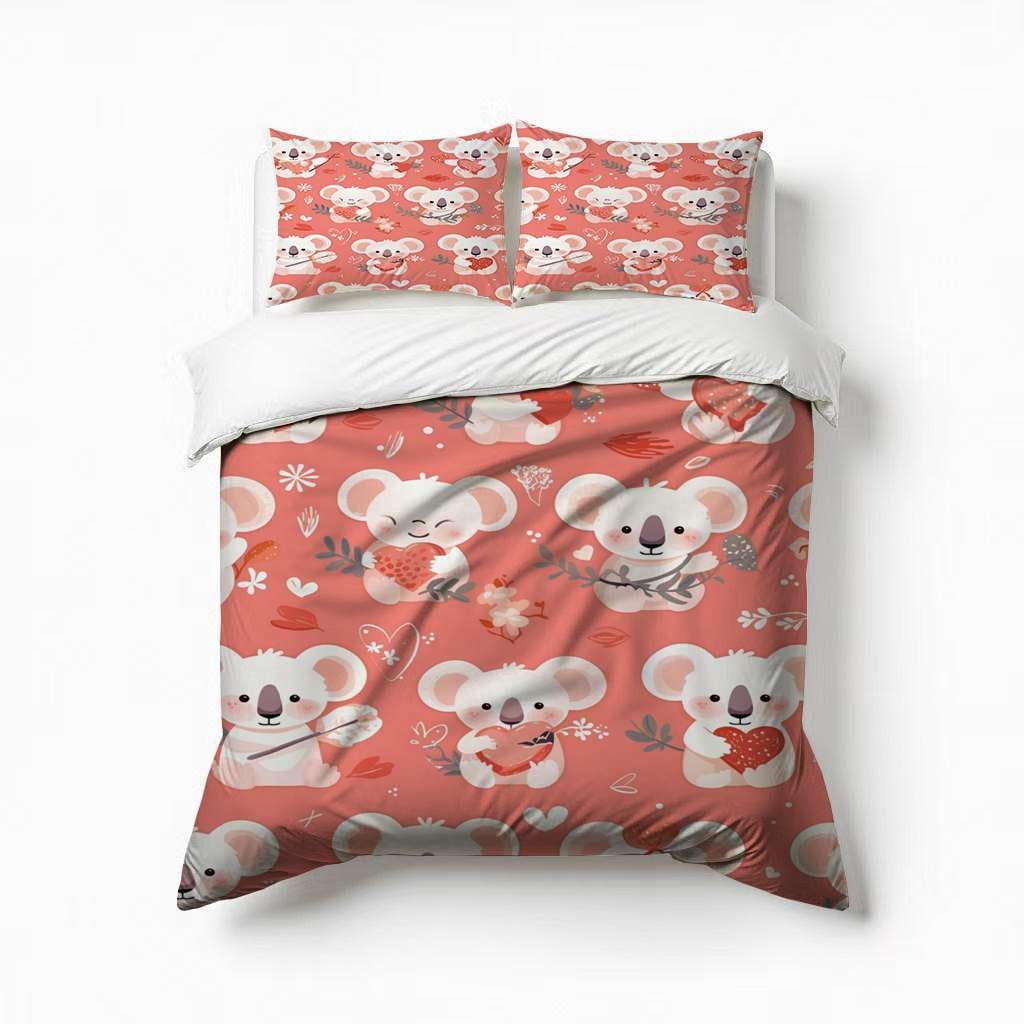 Cute Koala Pattern Bedding Set 3 Pcs Soft Microfiber Quilt Cover For ...