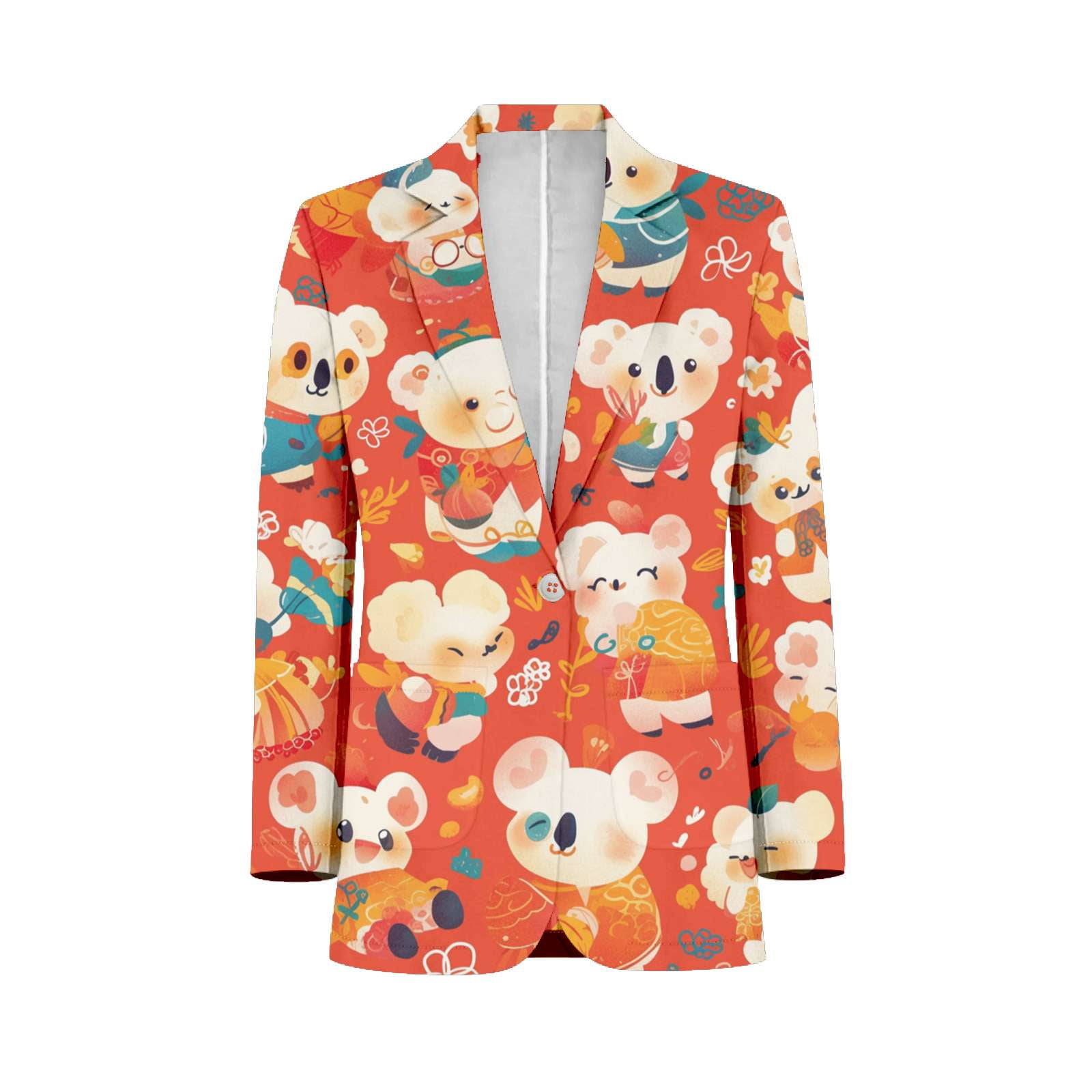 Cute Koala Pattern Mens Suits Shawl Collar Slim Fit Suit Mens Groom ...
