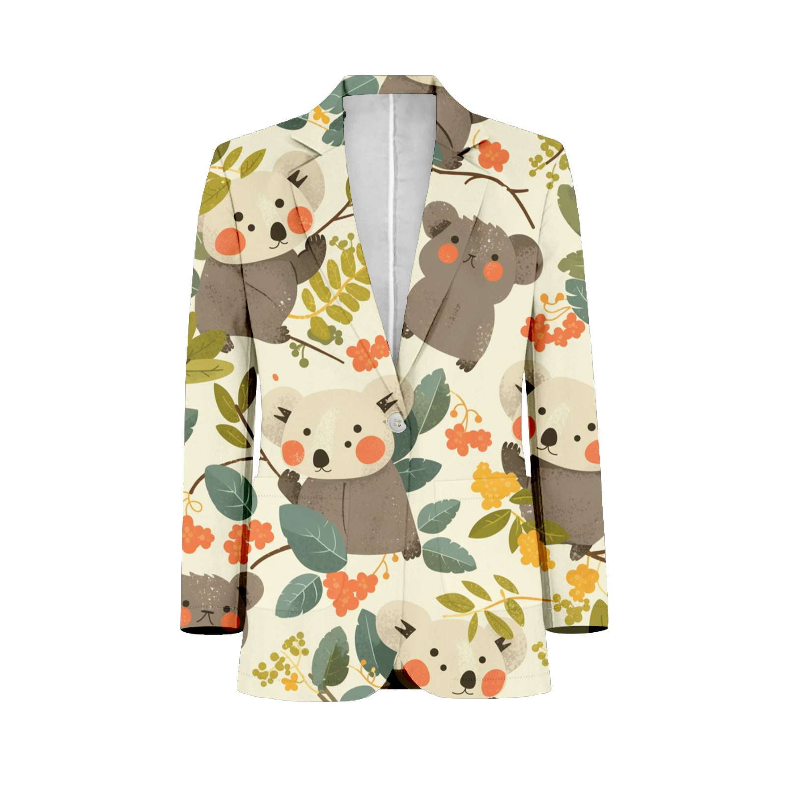 Cute Koala Pattern Mens Suits Shawl Collar Slim Fit Suit Mens Groom ...