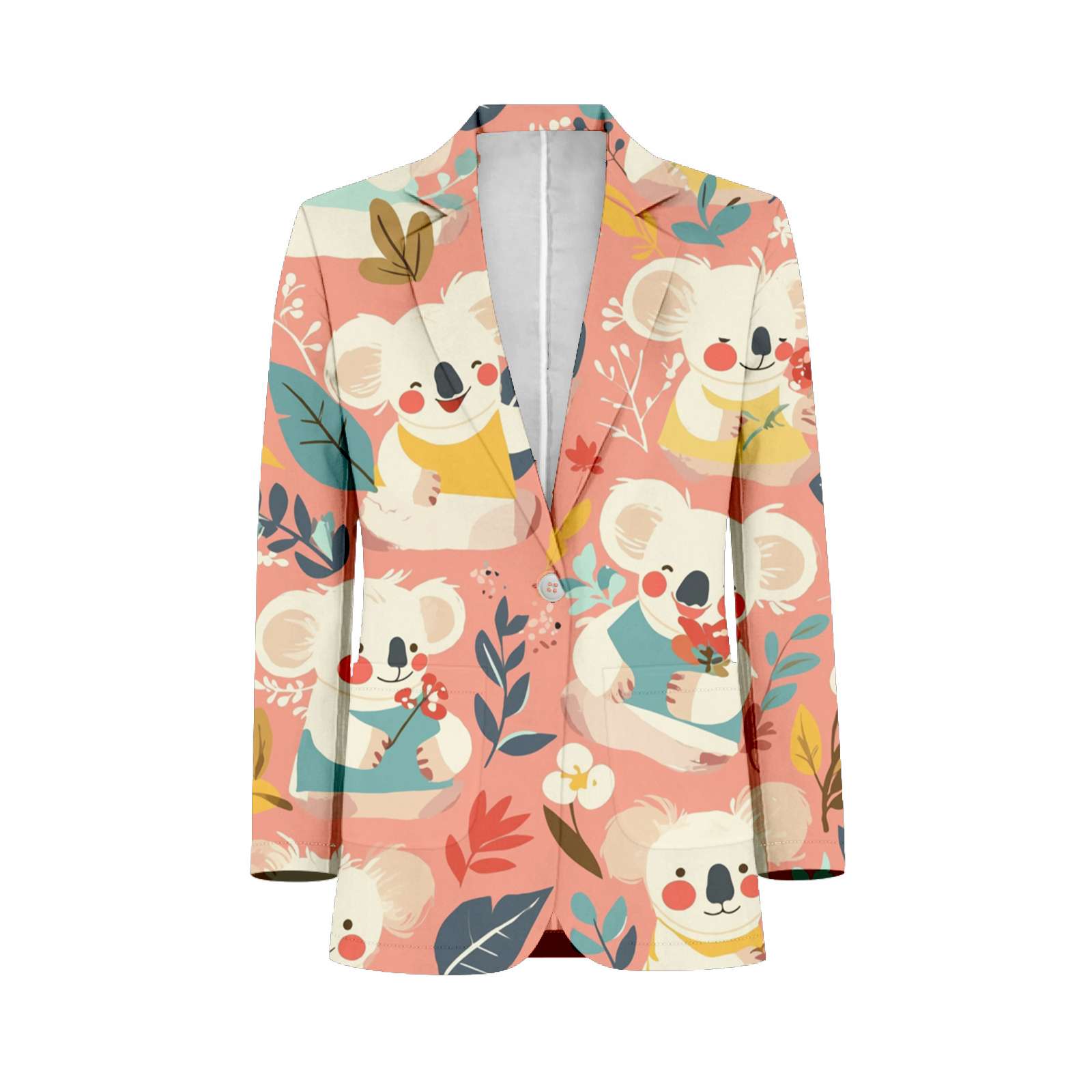 Cute Koala Pattern Mens Suits Shawl Collar Slim Fit Suit Mens Groom ...