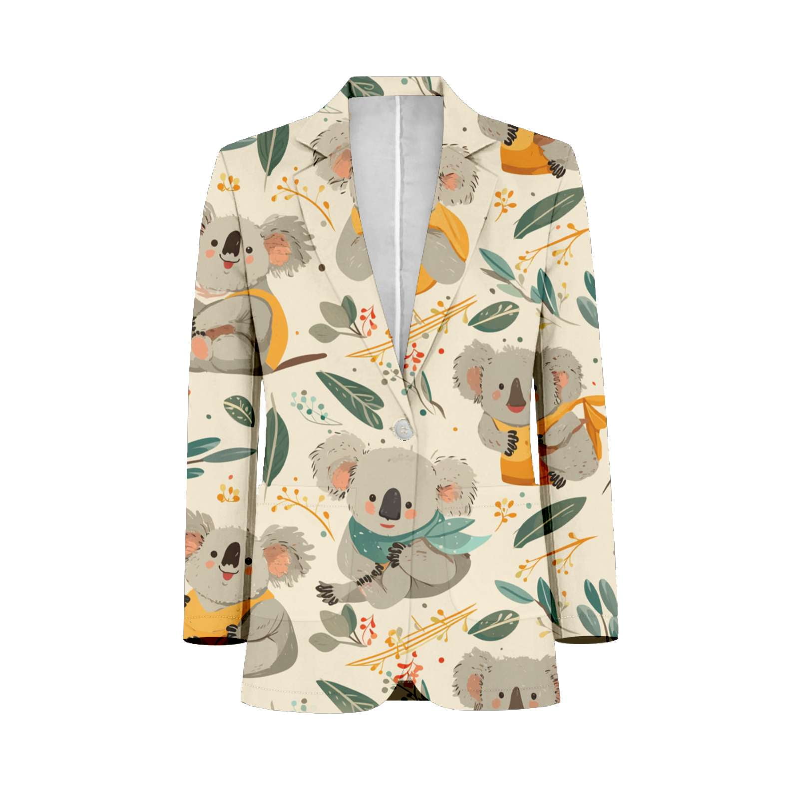 Cute Koala Pattern Mens Suits Shawl Collar Slim Fit Suit Mens Groom ...