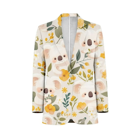 Cute Koala Pattern Mens Suits Shawl Collar Slim Fit Suit Mens Groom ...