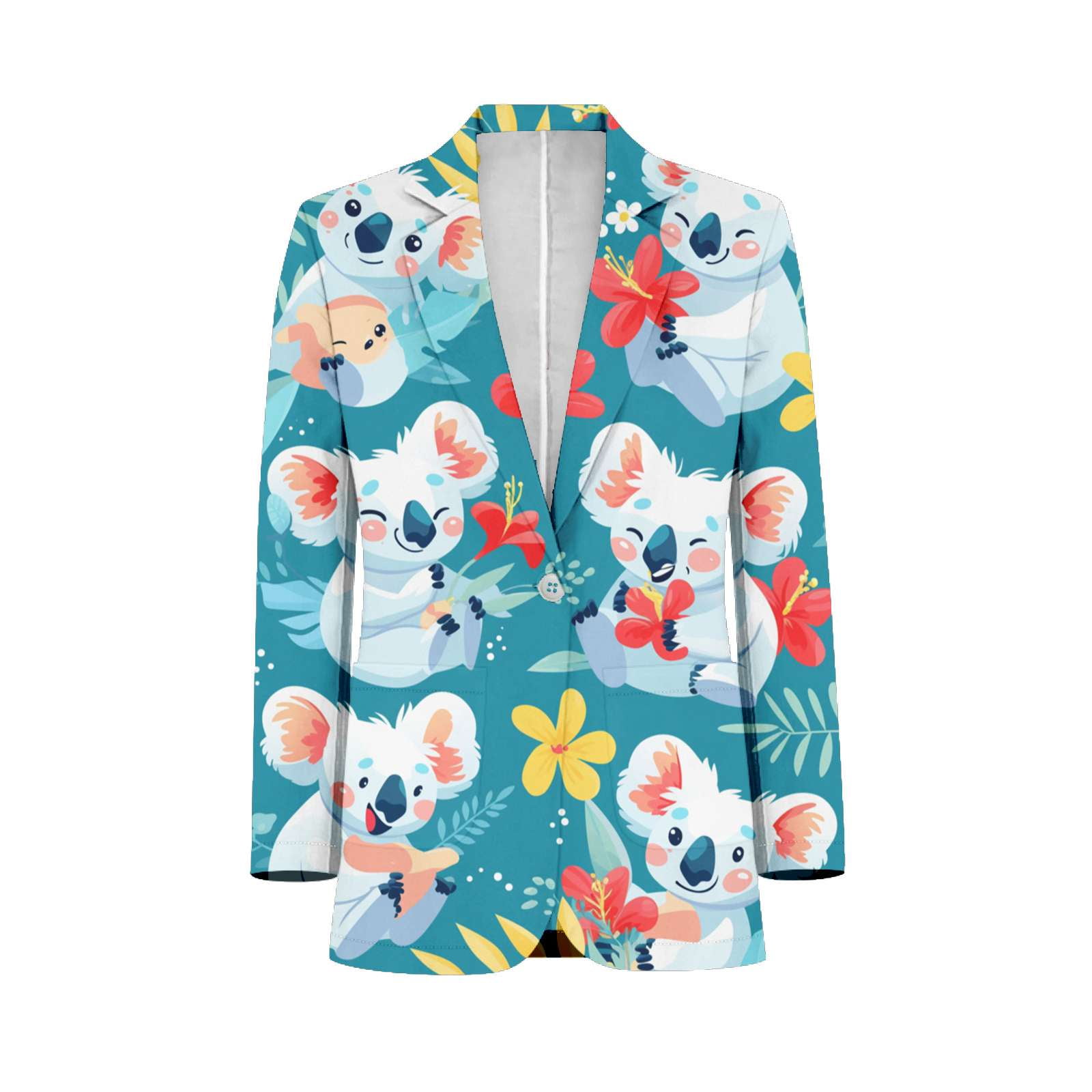 Cute Koala Pattern Mens Suits Shawl Collar Slim Fit Suit Mens Groom ...