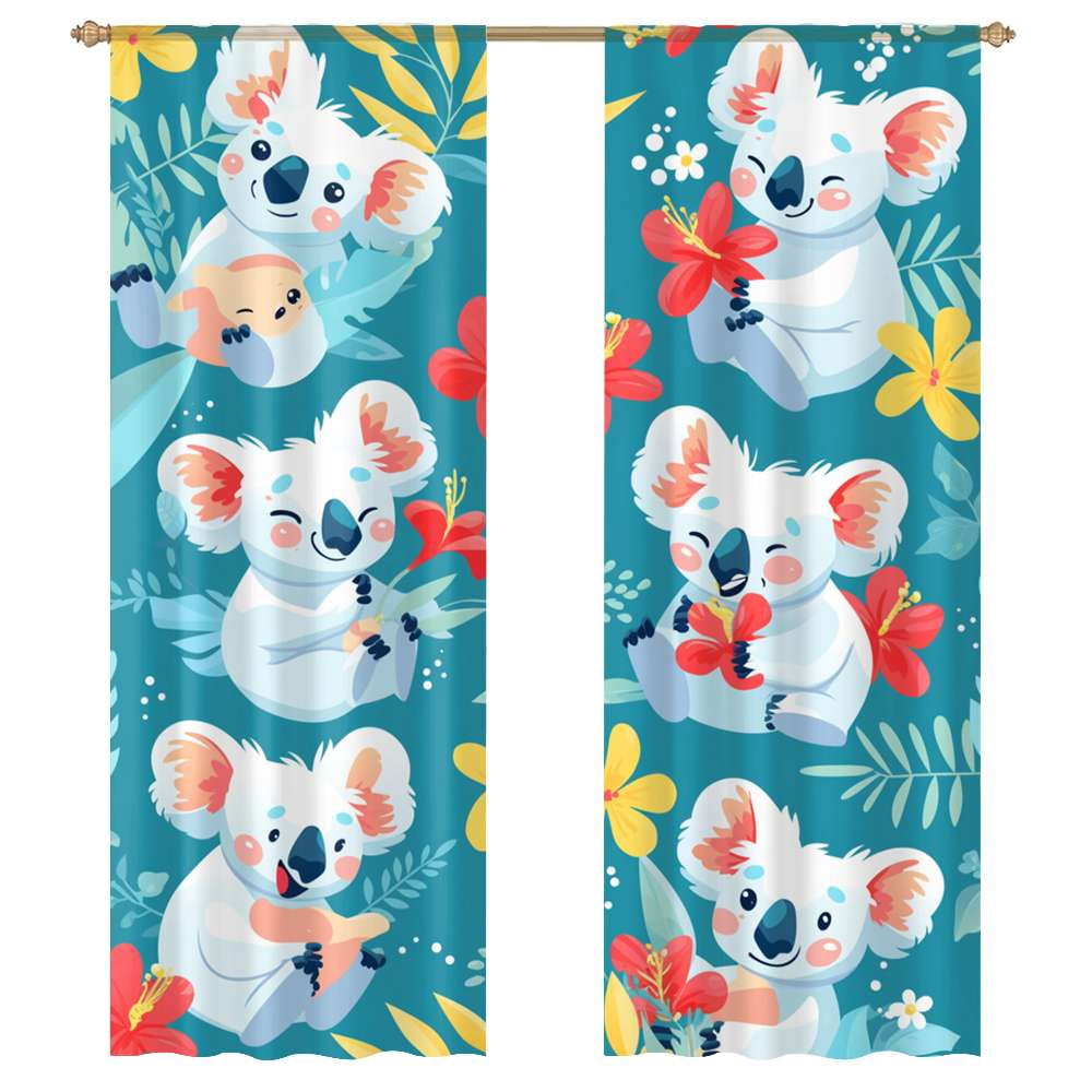 Cute Koala Pattern Sheer Voile Curtain Window Tulle Curtains For Living ...