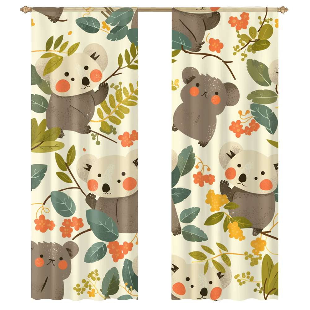 Cute Koala Pattern Sheer Voile Curtain Window Tulle Curtains For Living ...