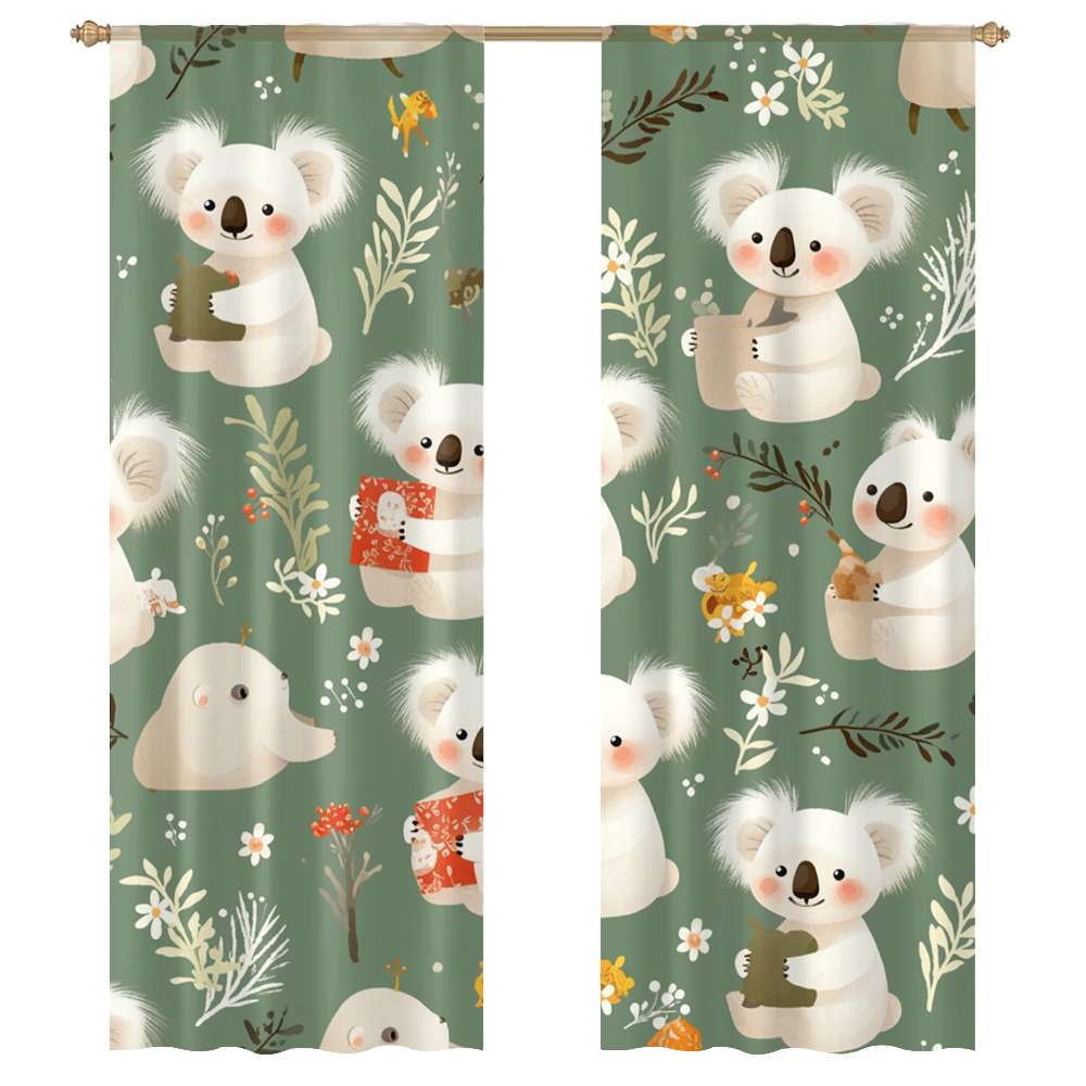 Cute Koala Pattern Sheer Window Curtains for Living Room Kitchen ...
