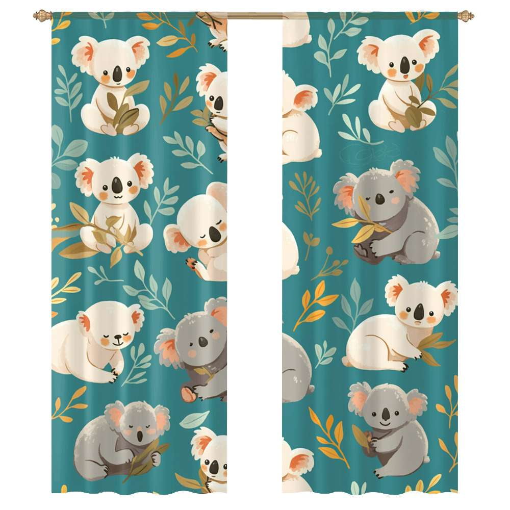 Cute Koala Pattern Tulle Curtains For Living Room Chiffon Sheer Voile ...