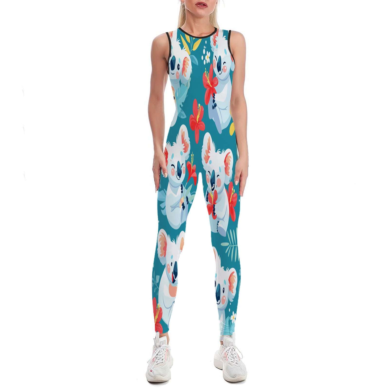 Cute Koala Pattern Women's One Piece Yoga Jumpsuits Leggings Playsuit Gym Suit Fitness Running ...