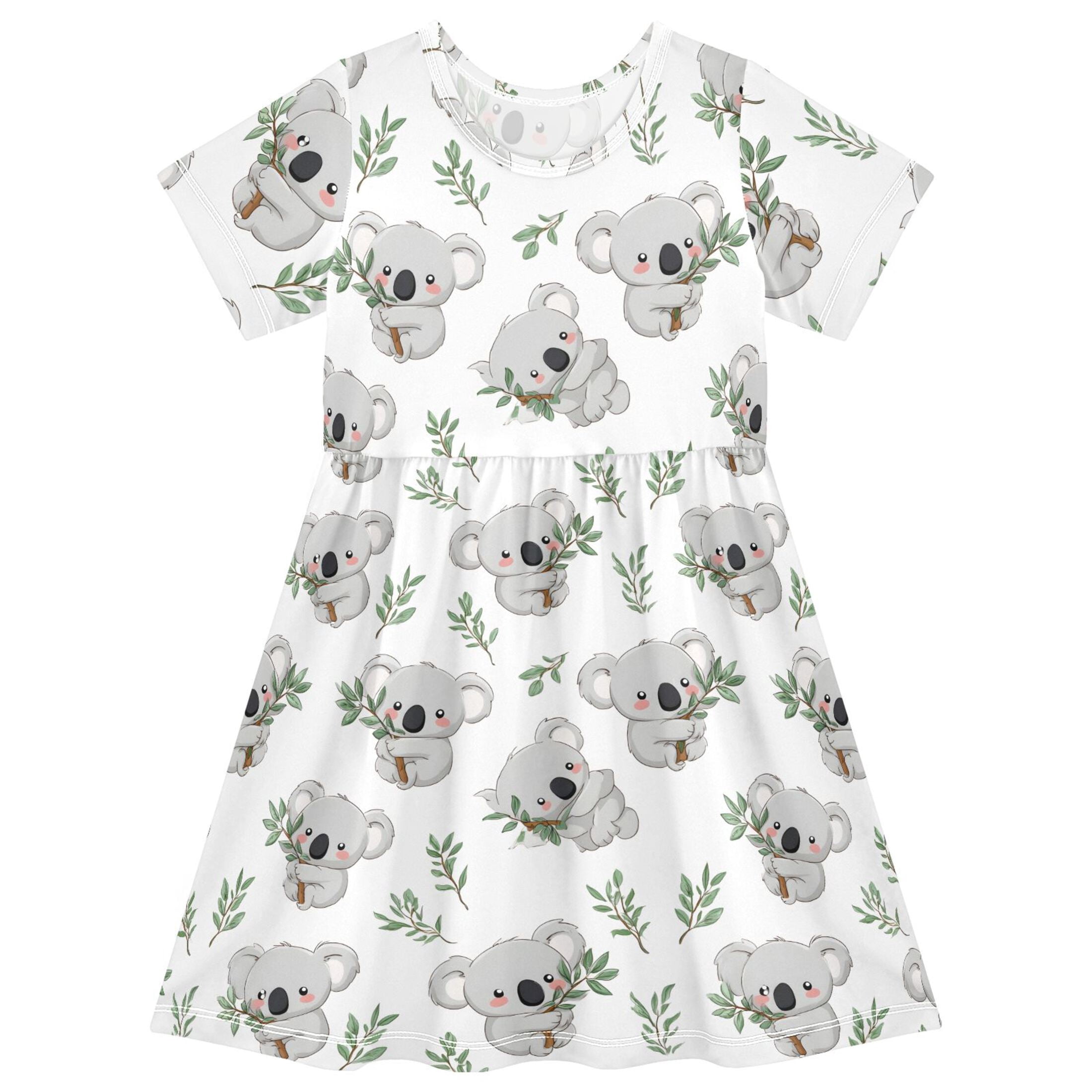 Cute Koala Short Sleeve Dress A-Line Cute Midi Casual Sundress 2-8 ...