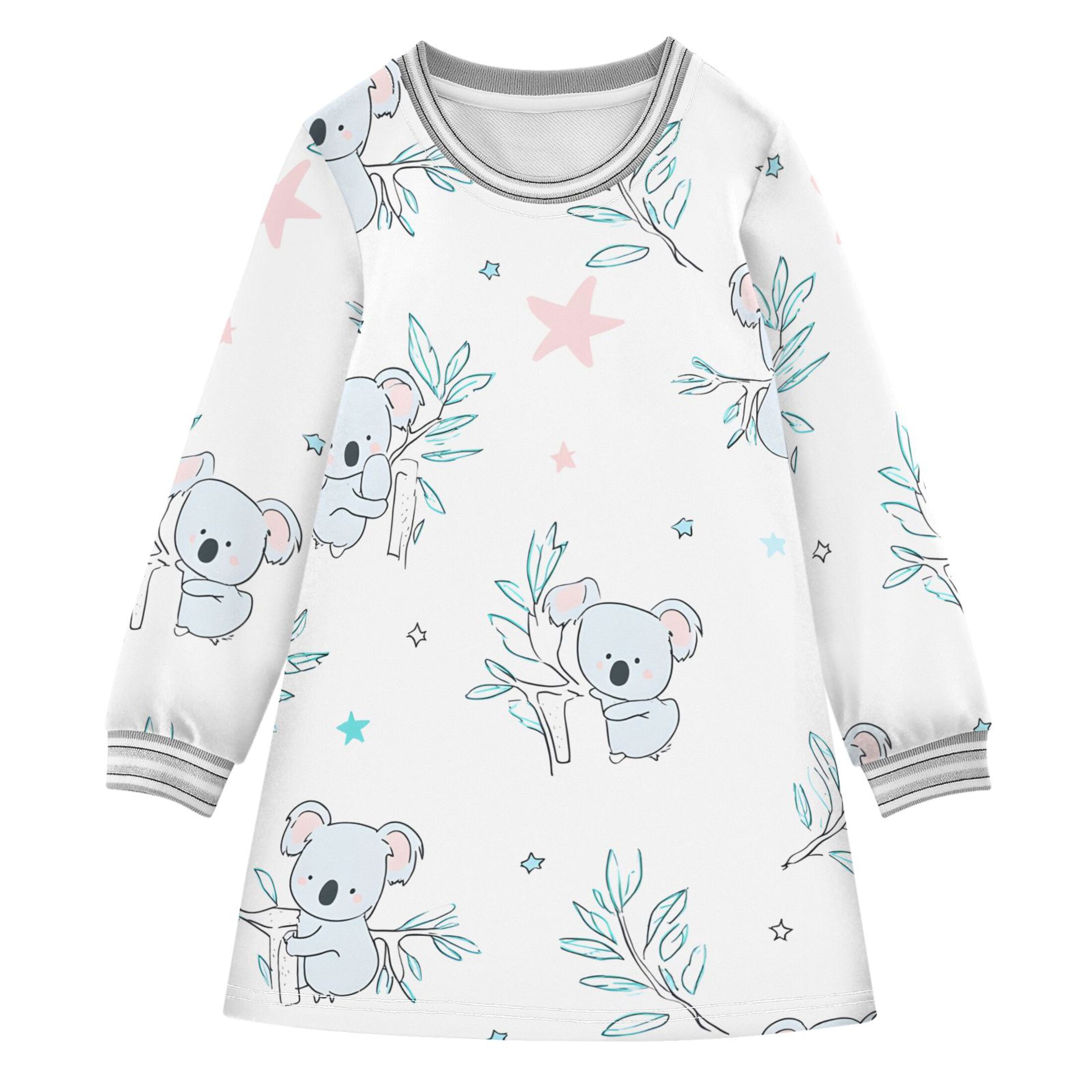 Cute Koala Stars Girls'long-sleeved dress Thickened A-dress Warm Dress ...