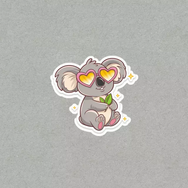 Cute Koala Sticker With Heart-Shaped Sunglasses & Leafphone Decal Water ...