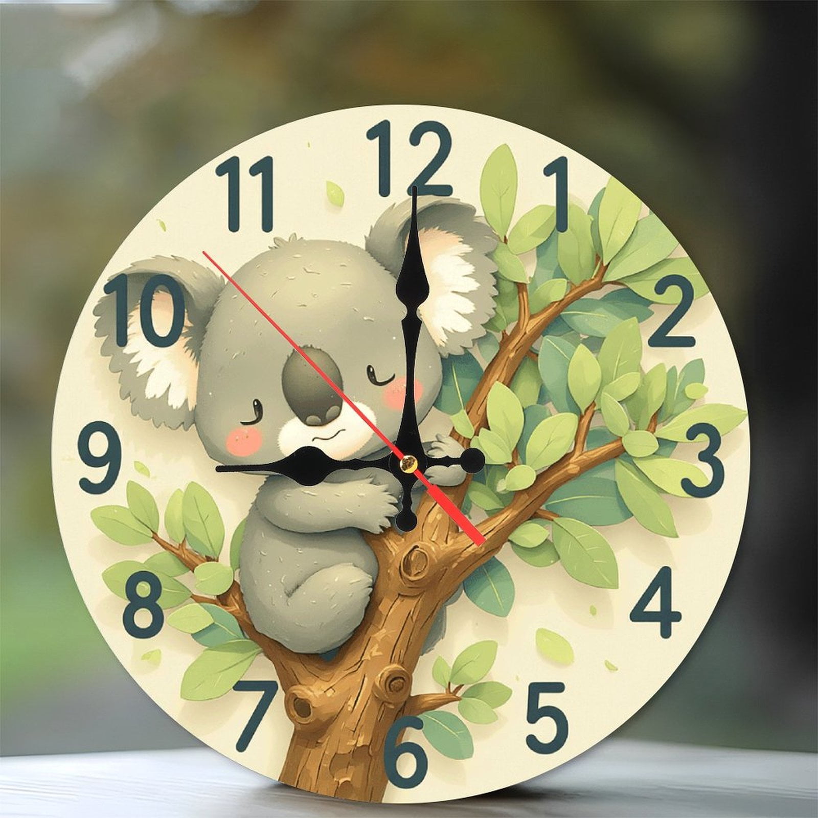Cute Koala Wall Clock with Leafy Tree Design 10-Inch Silent Wooden Wall ...