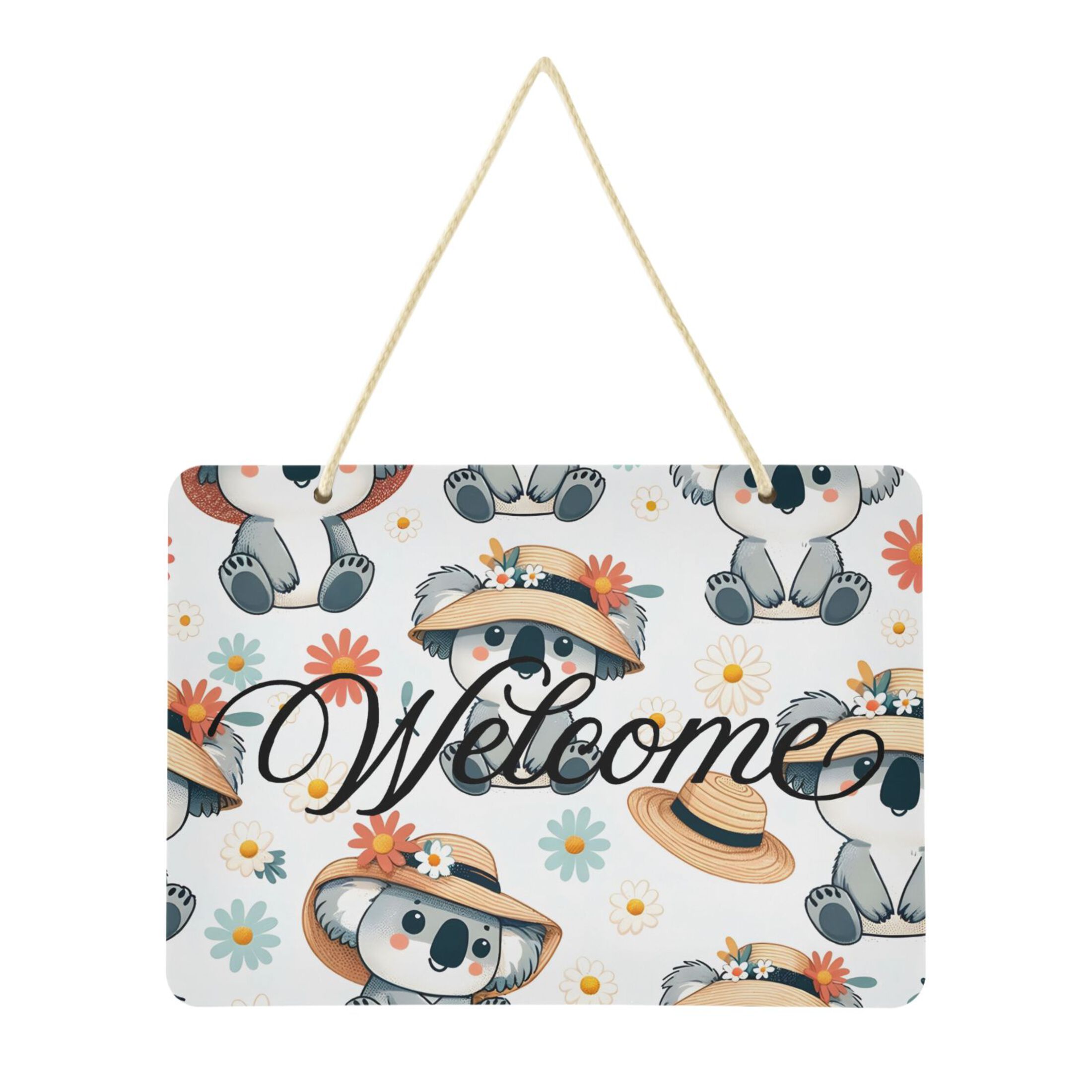 Cute Koala Wearing Hat Welcome Sign Front Door PVC 14x10 inch Hanger ...