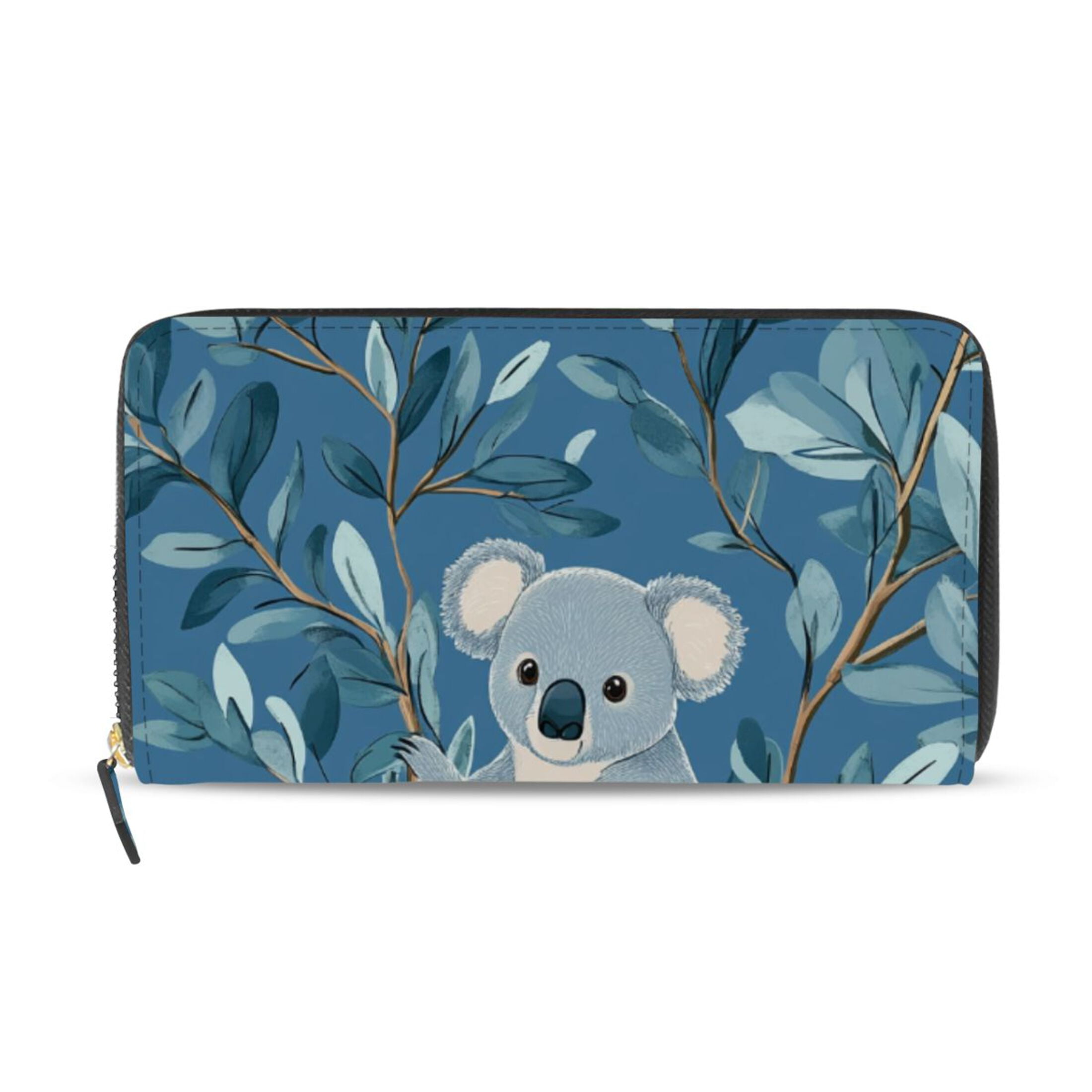 Cute Koala and Eucalyptus Leaves Women's Long Zipper Wallet Bifold ...