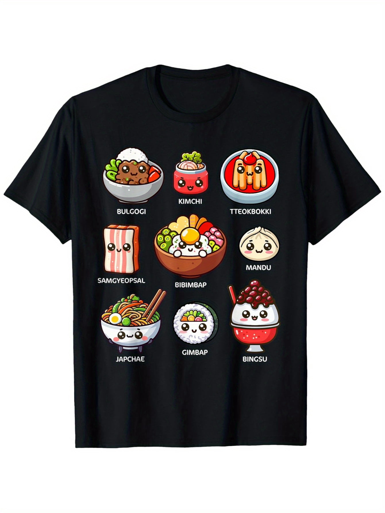 Cute Korean Kawaii T-Shirt | Bulgogi Bibimbap & Japchae Print, 100% ...