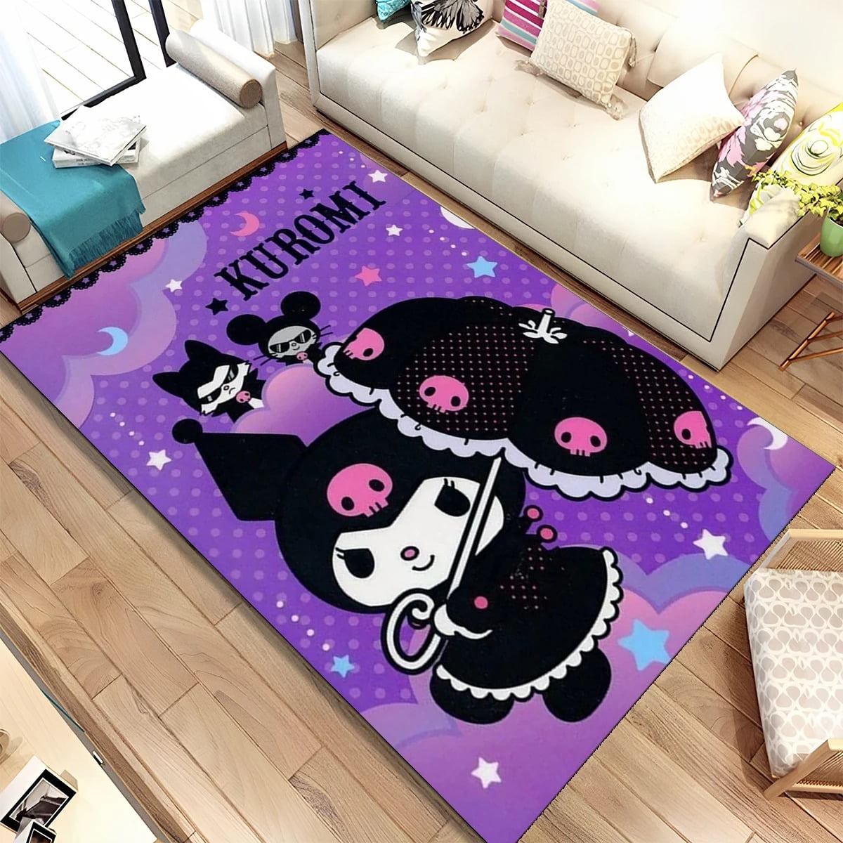Cute Kuromi Cartoon Sanrio Carpet Rug for Bedroom Living Room Home Sofa ...