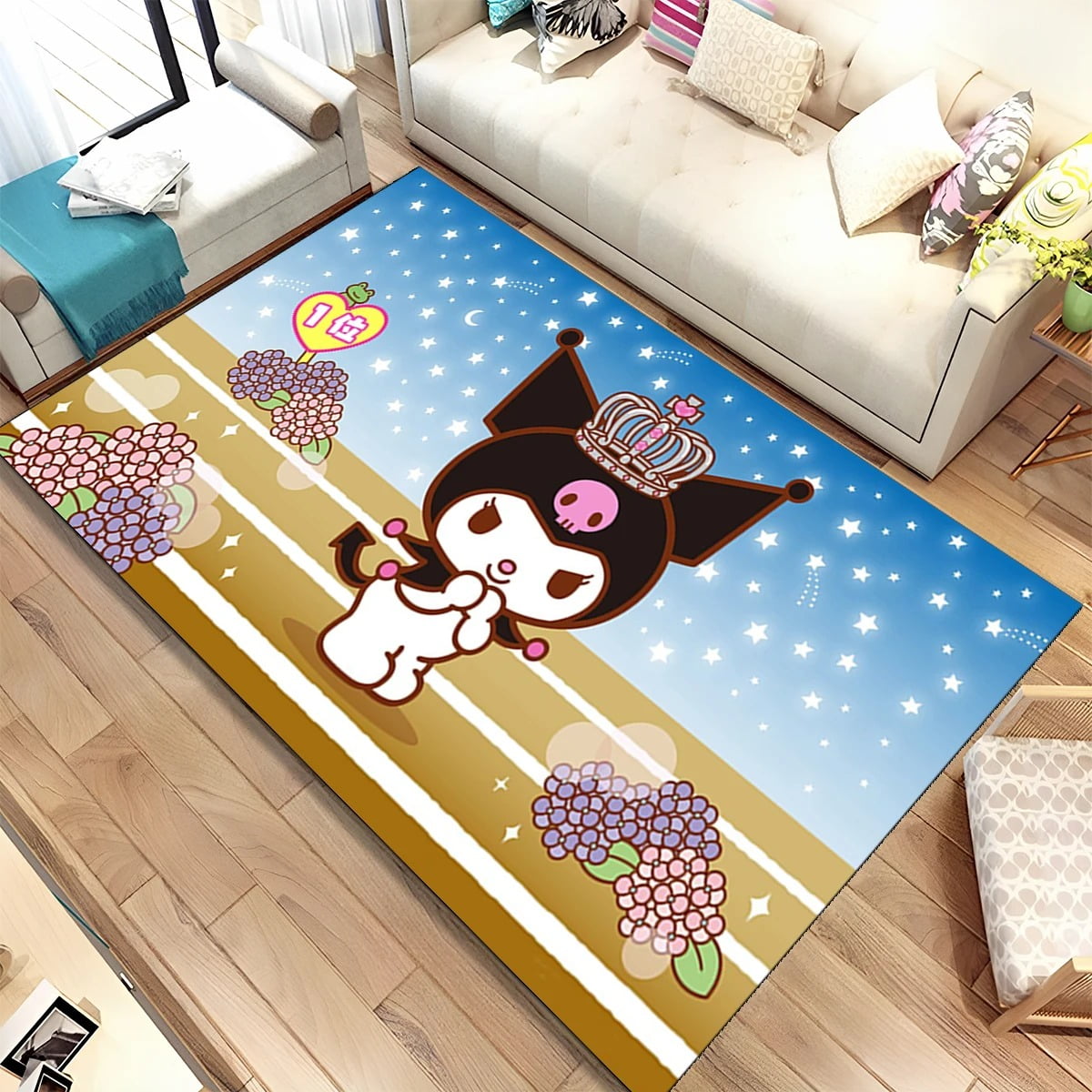 Cute Kuromi Cartoon Sanrio Carpet Rug for Bedroom Living Room Home Sofa ...