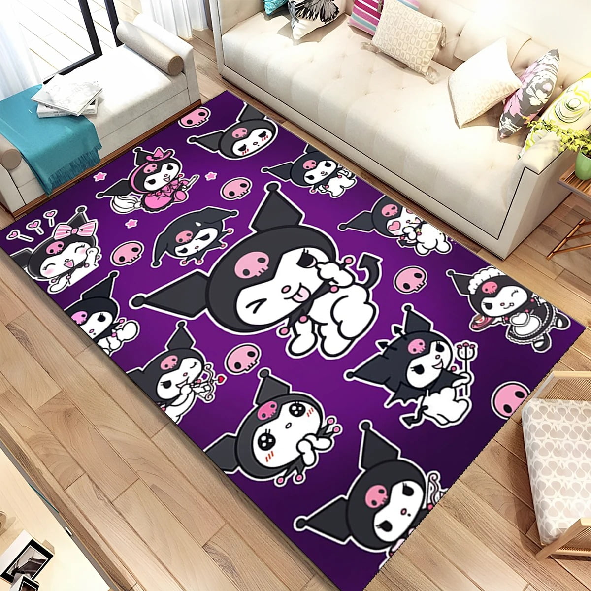 Cute Kuromi Cartoon Sanrio Carpet Rug for Bedroom Living Room Home Sofa ...