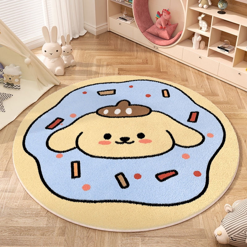 Cute Kuromi KT cat Round Living Room Rug, Soft Bedside rug Bedroom ...
