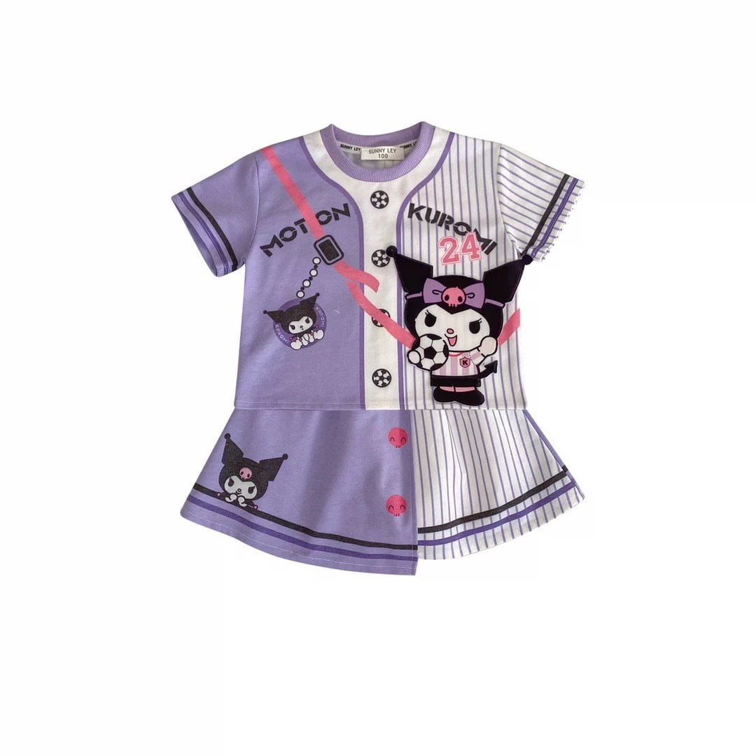 Cute Kuromi Sports Set Kids Short-Sleeve Baseball Uniform and Skirt ...