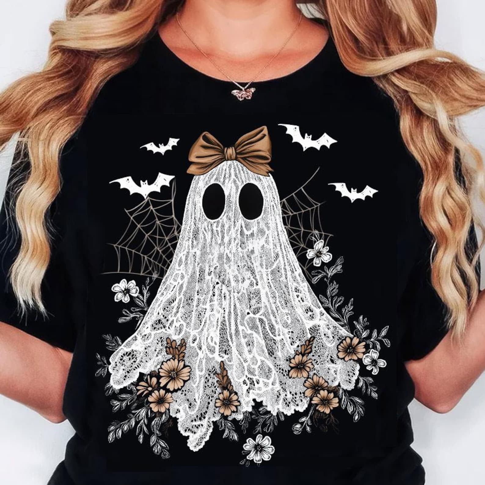 Cute Lace Ghost T-Shirt, Boo in Boojee Halloween Shirt, Pink Bow Ghost ...