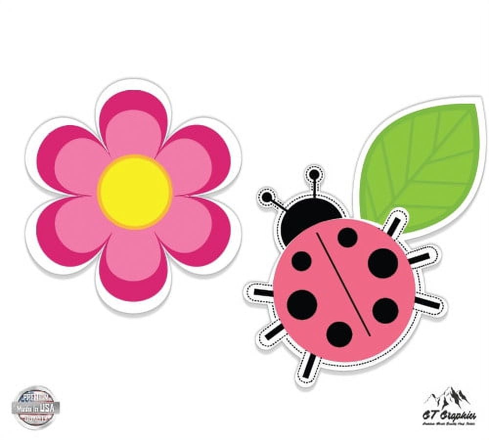 Cute Lady Bug and Flower - 2" Each Vinyl Sticker - For Car Laptop I-Pad ...