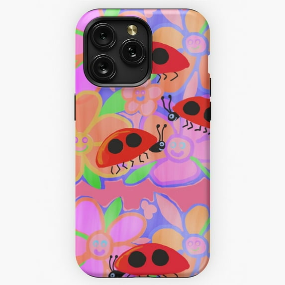 Cute Ladybirds And Funny Flowers Pink Pattern iPhone Case 17 to 11 Pro ...